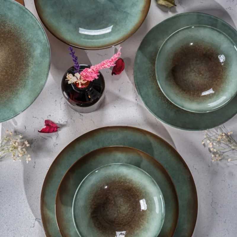 Порцеланов сервиз за хранене 24 части Изумрудено зелен FARIKA на ...